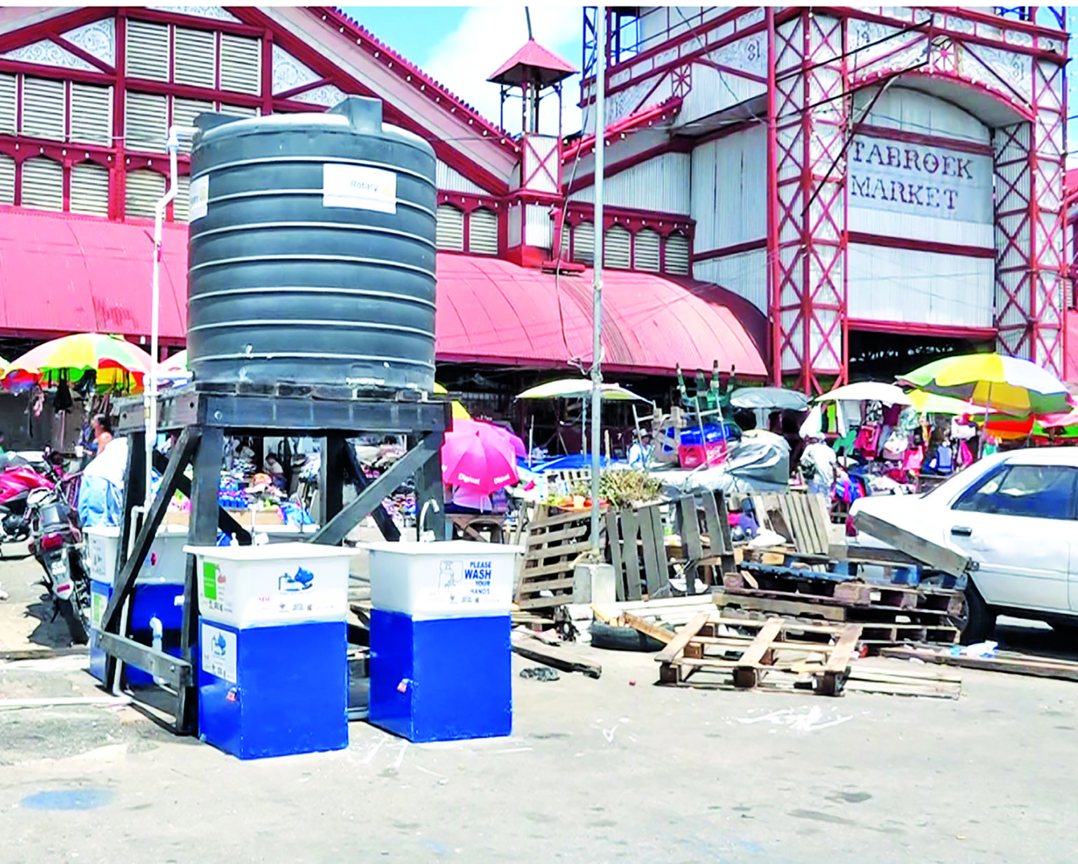 Handwashing stations placed at Stabroek Market Square - Guyana Times