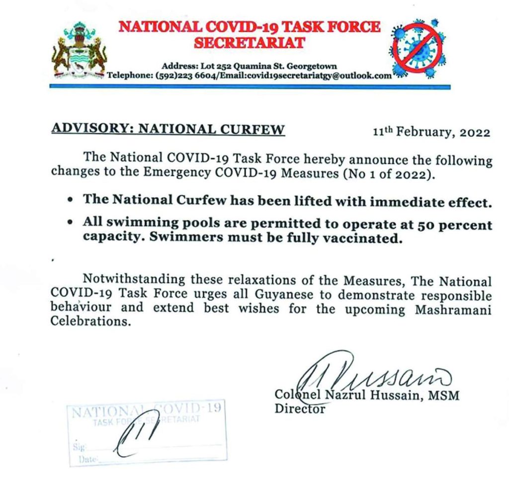 National curfew lifted - Guyana Times