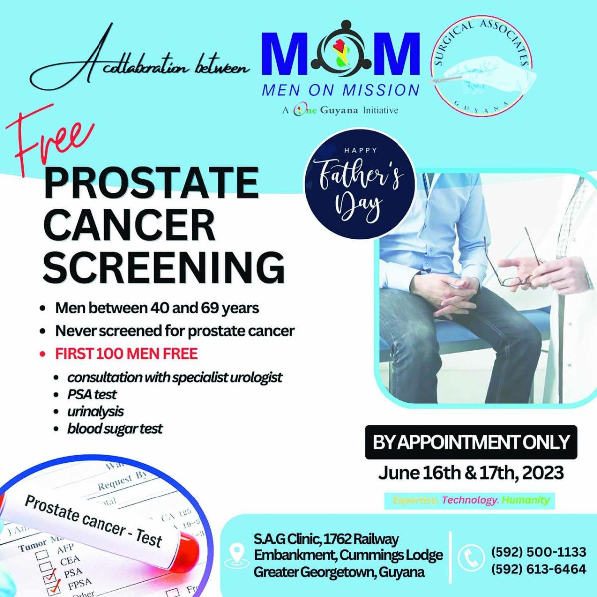 100 men to receive free screening for prostate cancer - Guyana Times