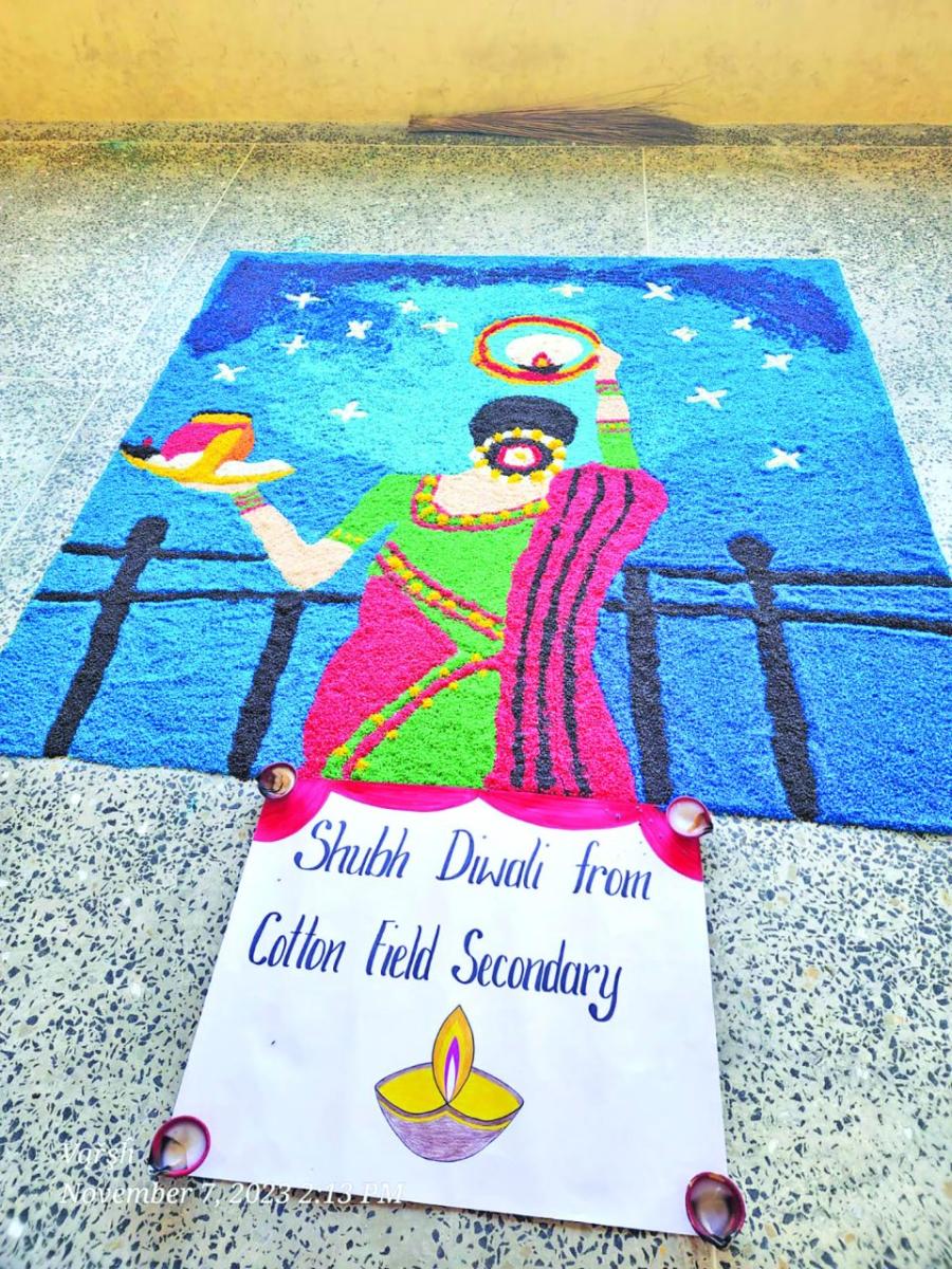 Aurora Secondary School students with their winning trophy and rangoli ...