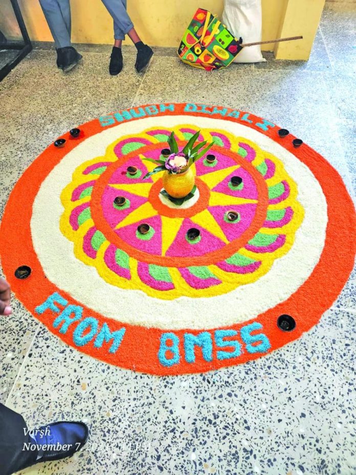 Aurora Secondary School students with their winning trophy and rangoli ...